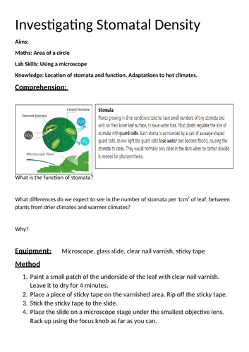 Investigating stomata | Teaching Resources