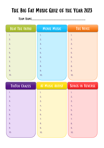 Big Fat Music Quiz of the Year 2023 | Teaching Resources