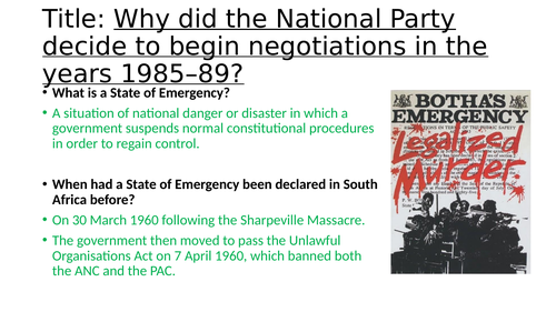 Lesson 2 - Why did the National Party decide to begin negotiations in ...