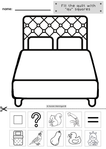 Qu Digraph Phonics Cut and Paste Activity | Teaching Resources