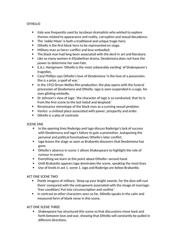 A* Othello notes A LEVEL ENGLISH LIT | Teaching Resources