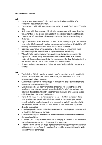 A* Othello notes A LEVEL ENGLISH LIT | Teaching Resources