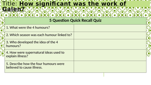 Galen lesson - GCSE Medicine | Teaching Resources