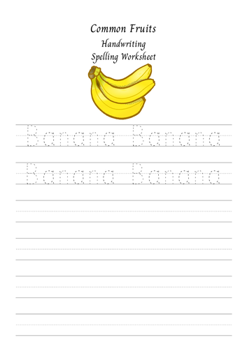 Common Fruits English Vocabulary Handwriting Practice Sheets | Teaching ...