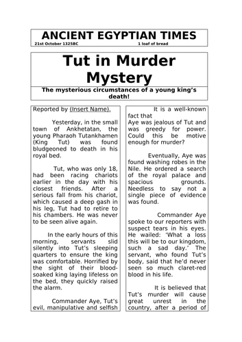 ‘Tut in Murder Mystery’ – Newspaper Report - Talk for Writing Style ...