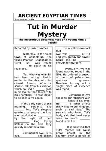 ‘Tut in Murder Mystery’ – Newspaper Report - Talk for Writing Style ...