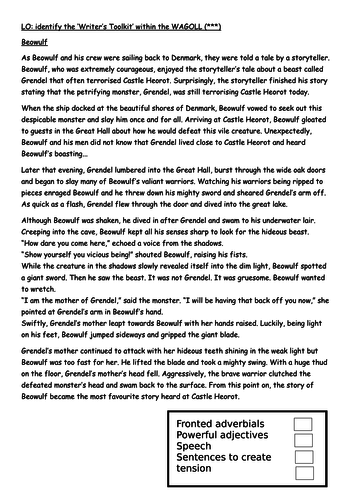 'Beowulf’ - Overcoming a Monster Story - Talk for Writing Style English ...