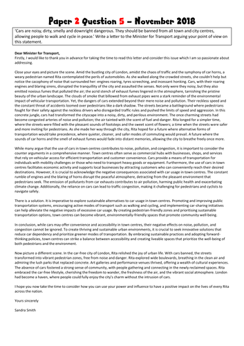 Grade 9 Paper 2 Question 5 AQA November 2018 Cars | Teaching Resources