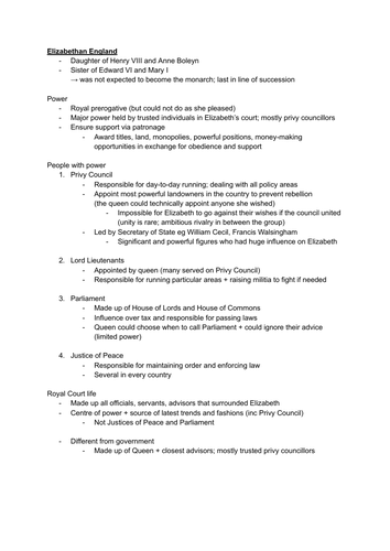 GCSE history- Elizabethan England notes (revision) c1568-1603 ...