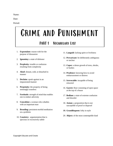 Crime and Punishment Vocabulary Lists and Quizzes | Teaching Resources