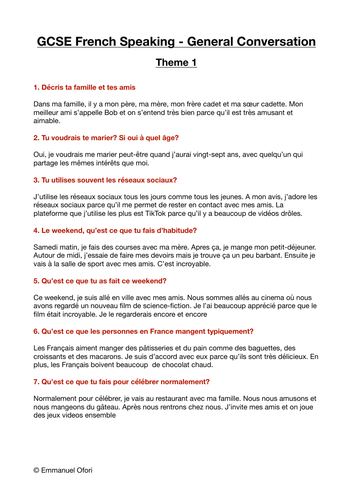 AQA GCSE French Speaking questions and model answers | Teaching Resources AQA GCSE French Speaking questions and model answers | Teaching Resources