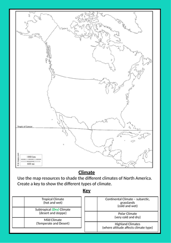 North America Climate Atlas Worksheets, Maps and Resorces | Teaching ...
