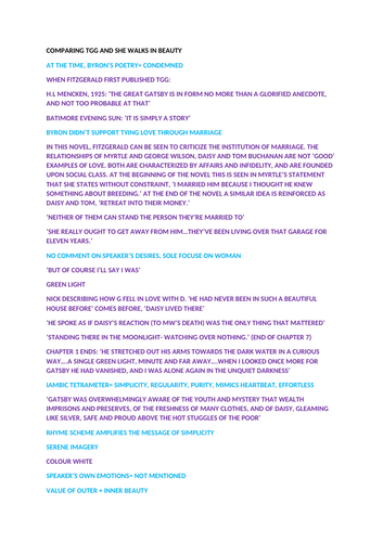 A* notes comparing Gatsby and the Poetry anthology | Teaching Resources
