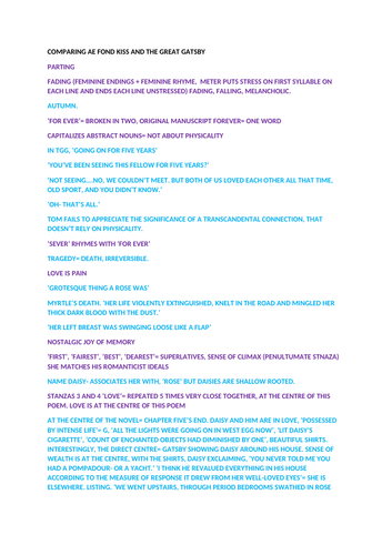 A* notes comparing Gatsby and the Poetry anthology | Teaching Resources