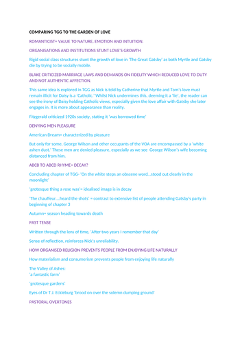 A* notes comparing Gatsby and the Poetry anthology | Teaching Resources