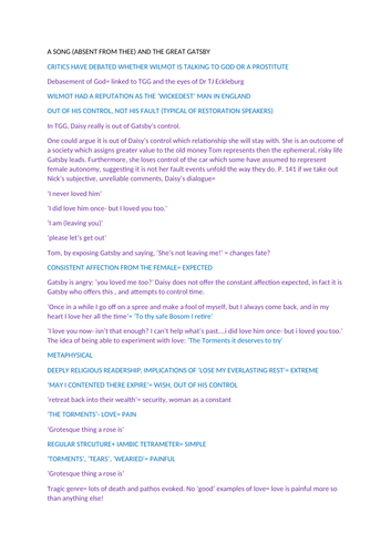 A* notes comparing Gatsby and the Poetry anthology | Teaching Resources