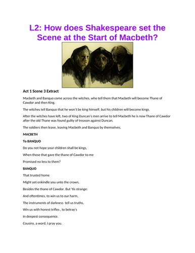Macbeth Setting the Scene | Teaching Resources