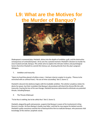 Banquo Murder Motives | Teaching Resources