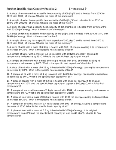 Specific heat capacity calculations | Teaching Resources