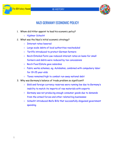 IB History - Nazi Economic Policy Answer Key | Teaching Resources