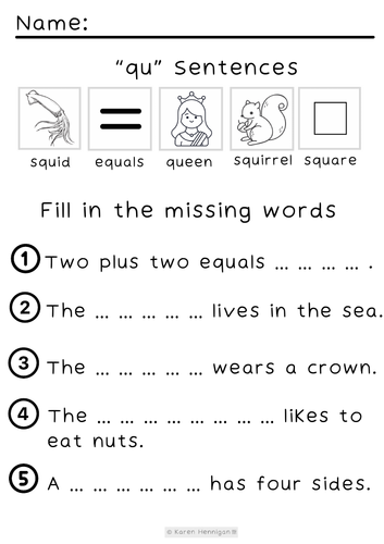 Qu Digraph Phonics Sentence Sheets - Set of 6 | Teaching Resources