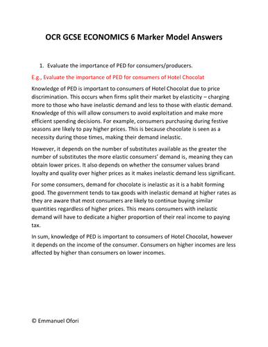 OCR GCSE Economics model 6 markers | Teaching Resources