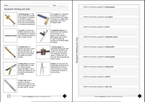 Woodwork Lessons - Set 7 Marking Out Tools | Teaching Resources