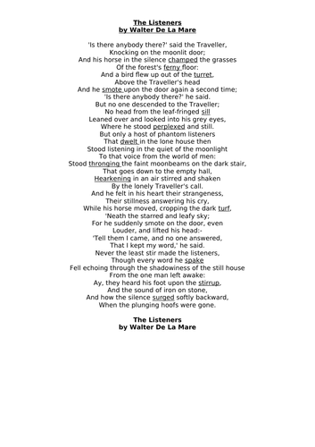The listeners by Walter De La Mere Poetry Unit | Teaching Resources
