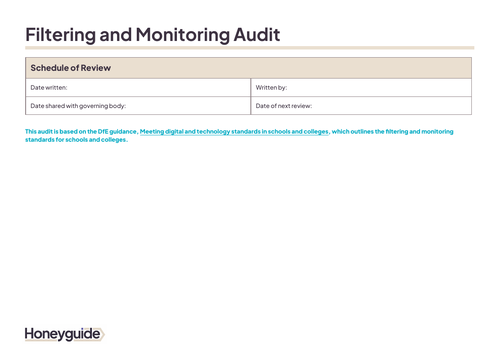 Filtering and Monitoring Audit and Action Plan | Teaching Resources