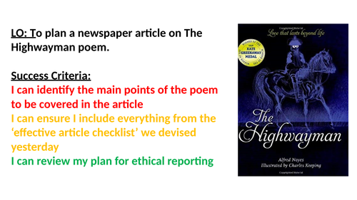 The Highwayman by Alfred Noyes Poetry Unit | Teaching Resources