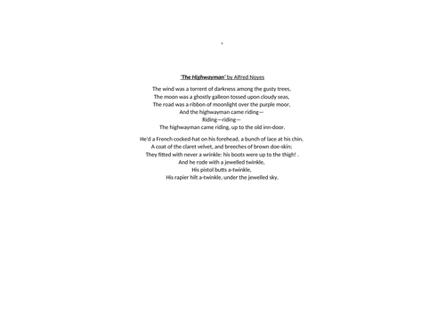The Highwayman by Alfred Noyes Poetry Unit | Teaching Resources