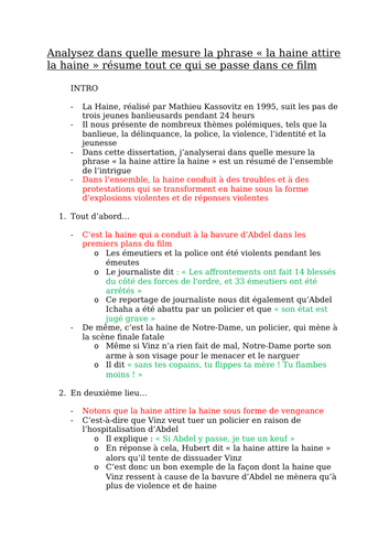 Essay plan for A level French La Haine | Teaching Resources
