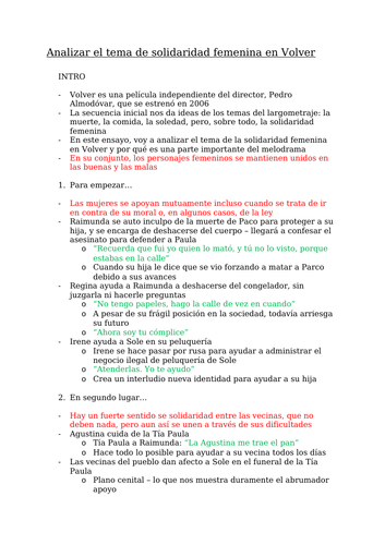 Essay plan for A level Spanish Volver | Teaching Resources