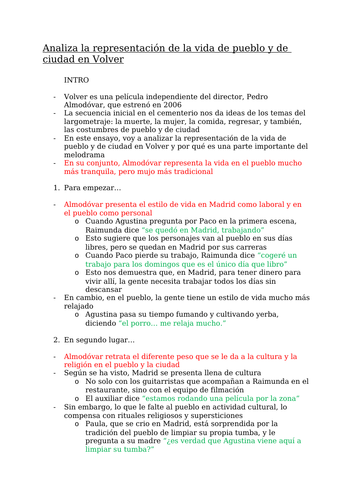 Essay plan for A level Spanish Volver | Teaching Resources