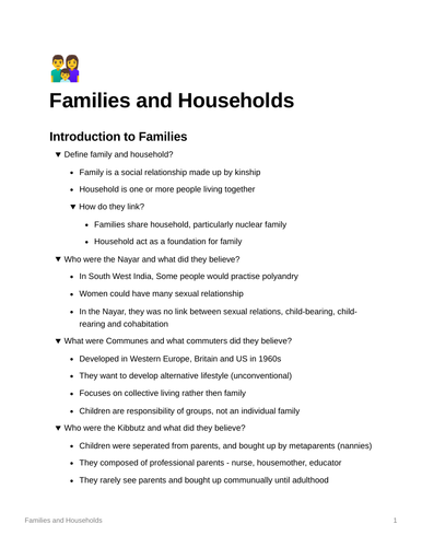 Sociology Families and Households Notes (A Level) | Teaching Resources