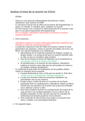 Essay plan for A level Spanish Volver | Teaching Resources