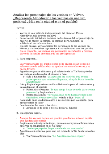 Essay plan for A level Spanish Volver | Teaching Resources