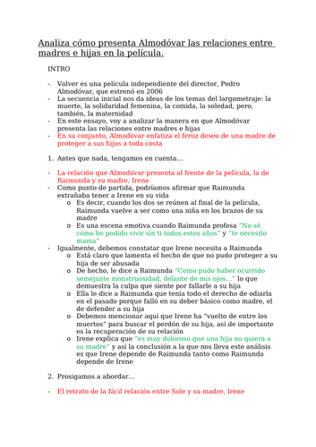 Essay plan for A level Spanish Volver | Teaching Resources
