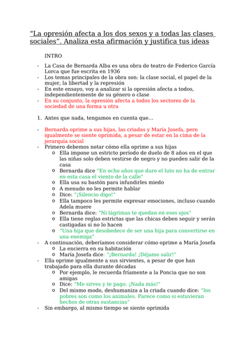 Essay plan for A level Spanish La Casa de Bernarda Alba | Teaching ...