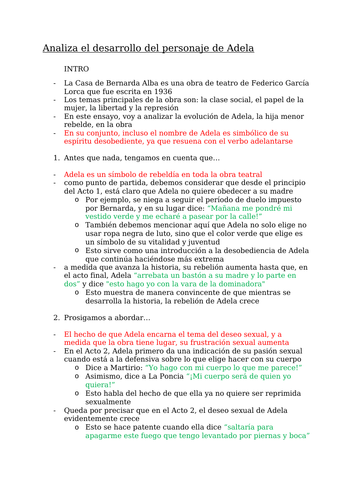 Essay plan for A level Spanish La Casa de Bernarda Alba | Teaching ...
