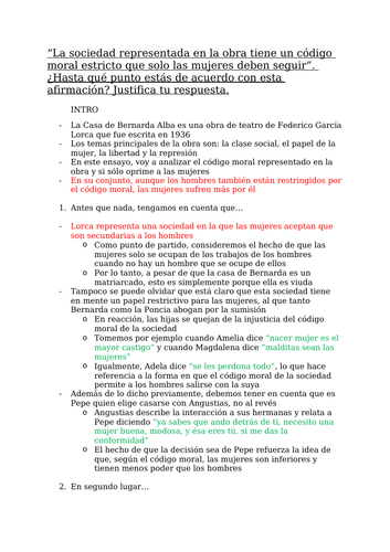 Essay plan for A level Spanish La Casa de Bernarda Alba | Teaching ...