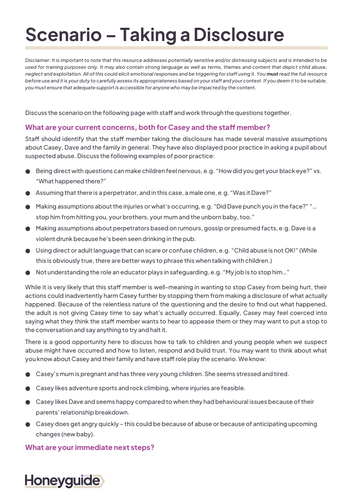Safeguarding scenario - disclosures | Teaching Resources