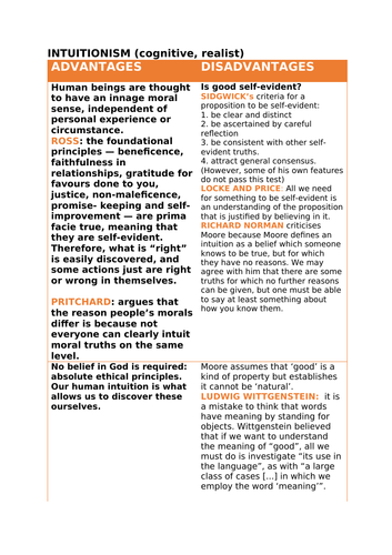 A Level RS - Advantages and Disadvantages table METAETHICS | Teaching ...