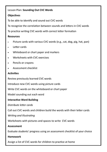 Sounding out CVC Words Lesson Plan | Teaching Resources