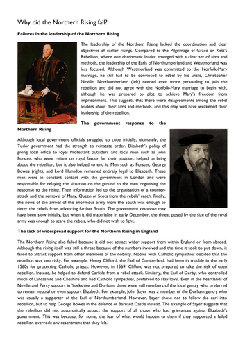 Tudor Rebellions DS4: Why did the Northern Rising fail? | Teaching ...