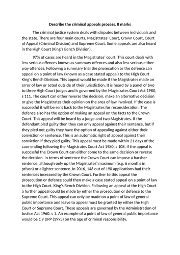 A-Level Law: OCR Criminal Appeals Essay - 8 Mark English Legal Systems ...