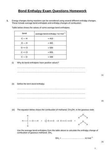 OCR A level Chemistry 3.2.1 Bond Enthalpies | Teaching Resources