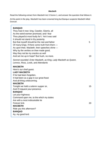 Macbeth: Focus on Banquo (AQA, but can be adapted) | Teaching Resources