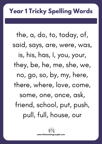 Year One Tricky Spelling Words | Teaching Resources