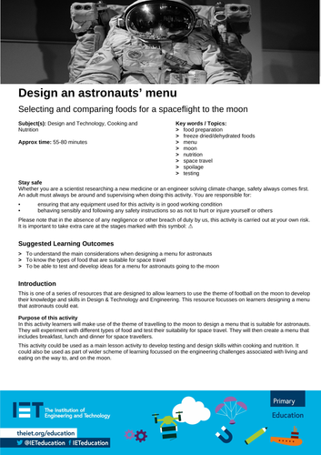 Design an astronauts menu | Teaching Resources